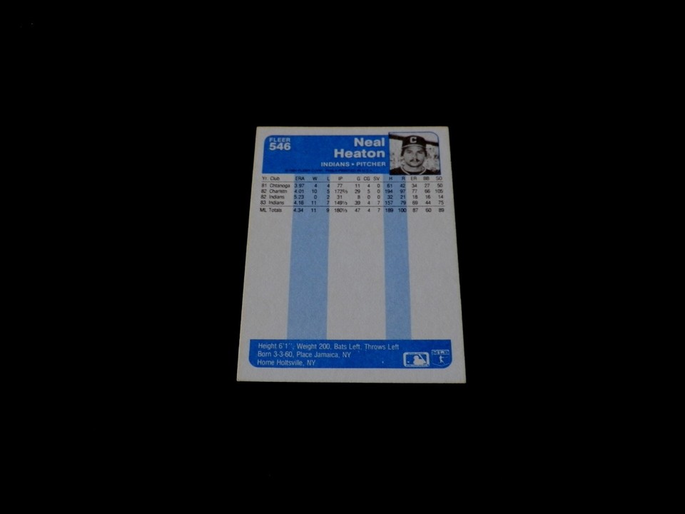 Neal Heaton Autographed 1984 Fleer Baseball Card #546 Cleveland Indians ...