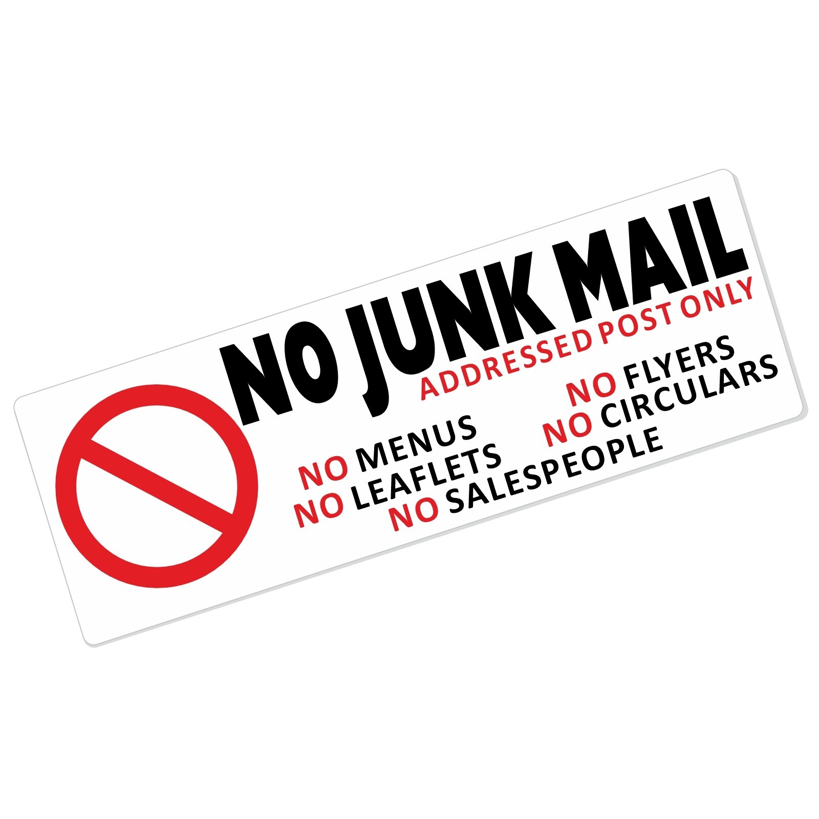 No Junk Mail Sign Leaflets Menus Flyers Circulars Salespeople Letterbox ...