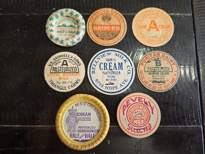 lot of 8 Old Milk Bottle Cardboard Caps Bross Stowell McIrvin | eBay