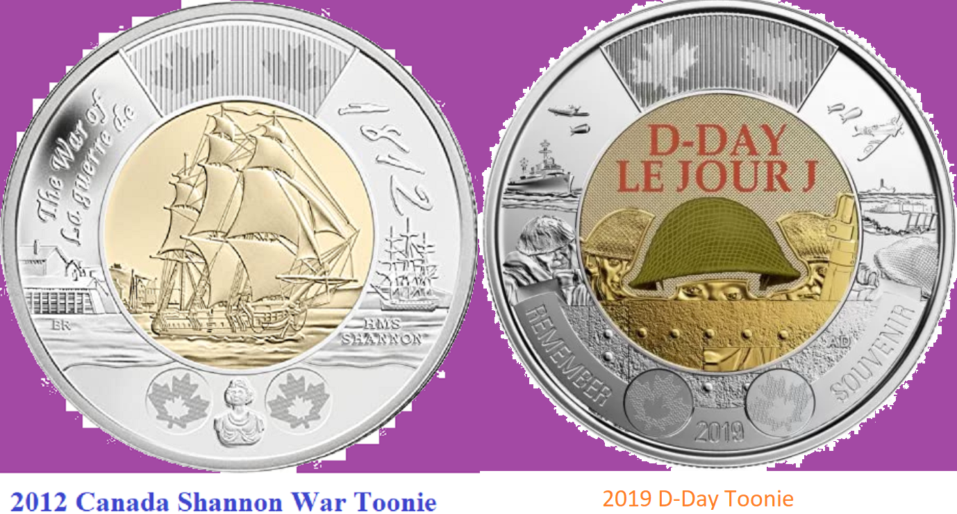 Set of 2012 Canada Shannon War & 2019 D-Day Toonie Two Dollar Coins ...