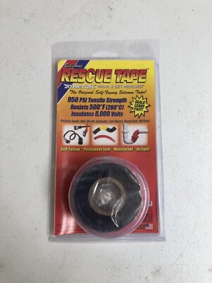 RESCUE TAPE Self-Fusing BLACK Silicone Repair Permanent Waterproof 1" x ...