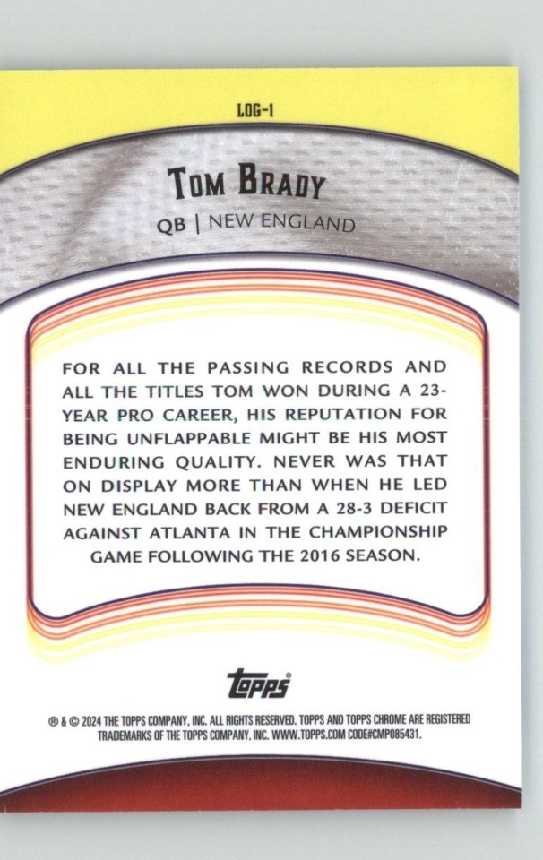 2024 Topps Chrome - Legends of the Gridiron Tom Brady #LOG-1 | eBay