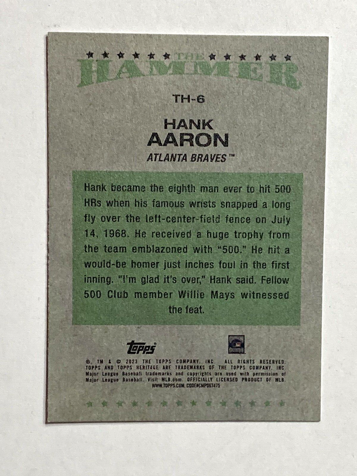 2023 Topps Heritage High Number Hank Aaron The Hammer #TH-6 | eBay