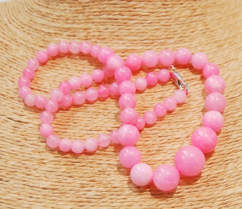 New! 6-14mm Natural Pink Jade Gemstones Round Beads Pendants Necklace ...