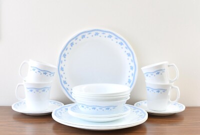 Set for 20 pieces Corning Morning Blue Dinnerware 4 table Settings | eBay
