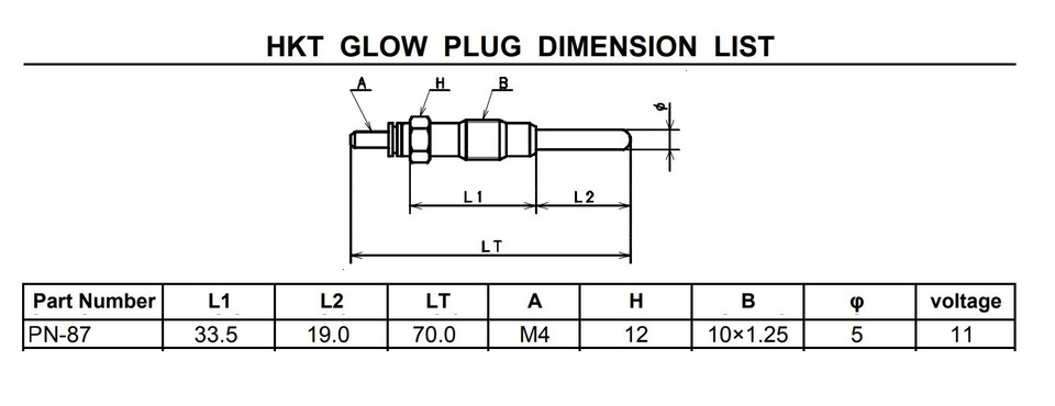 HKT PN-87 PN87 Glow Plug same Bosch GPN-306 Nissan Cedric 11065-31W00 ...