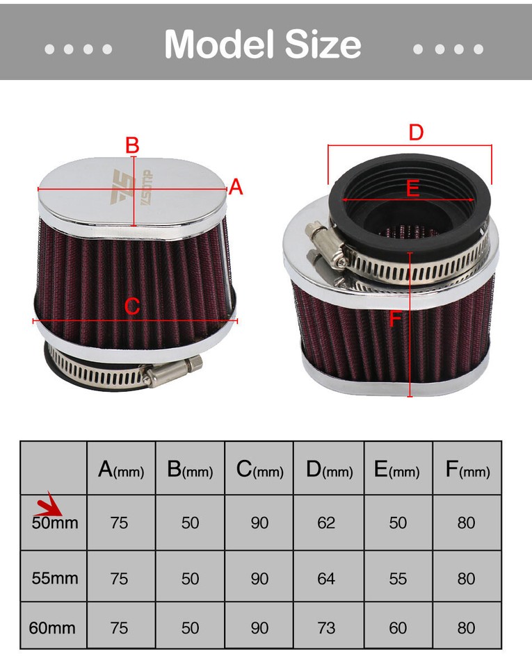 50mm Motorcycle Engine Air Intake Filter Pods Cleaner Kit Washable ...