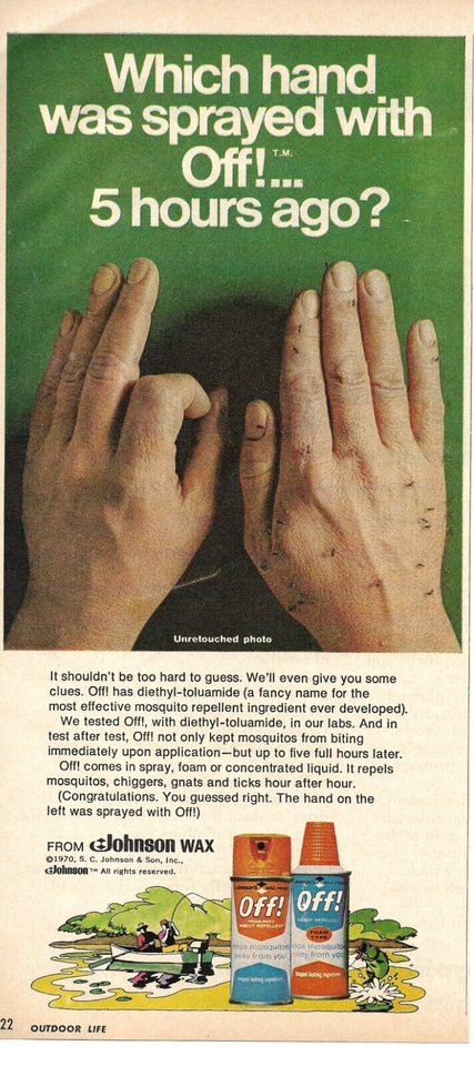 1970 Off! Bug Spray Ad "Which Hand Was Sprayed"? Vintage Print Ad Bug ...