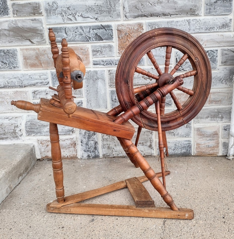 Antique Primitive Norwegian? Handmade Solid Wood Spinning Wheel | eBay