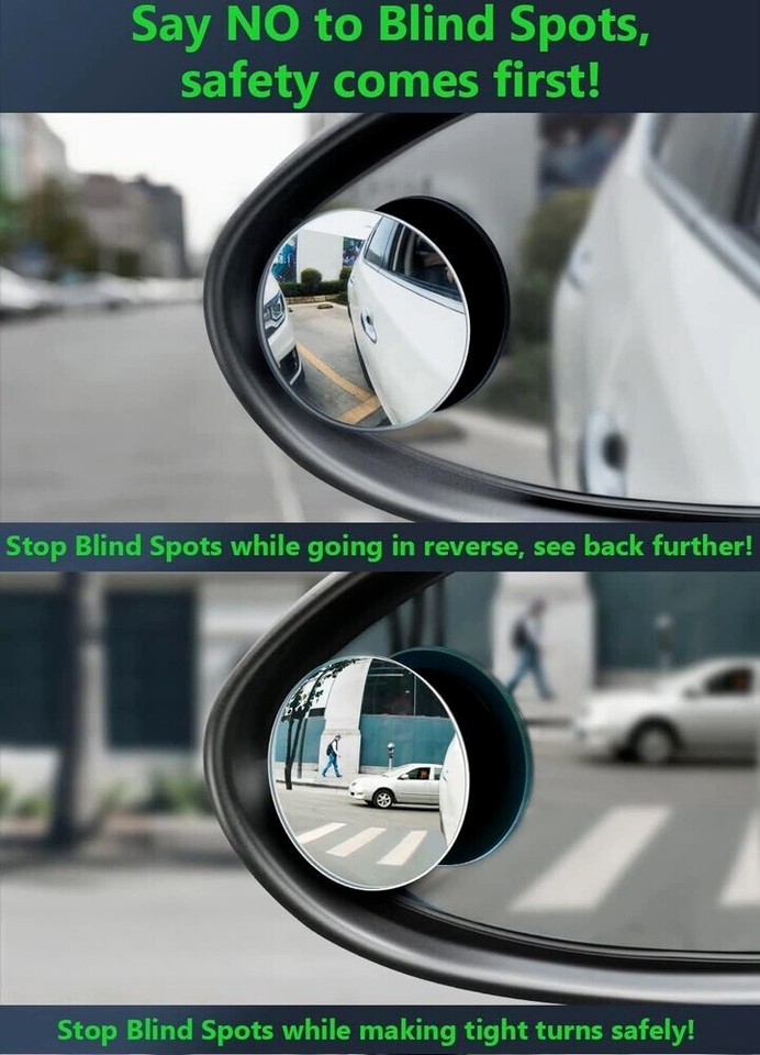 2x Blind Spot Mirror 2" Round Convex Mirror, Frameless HD Glass Rear ...