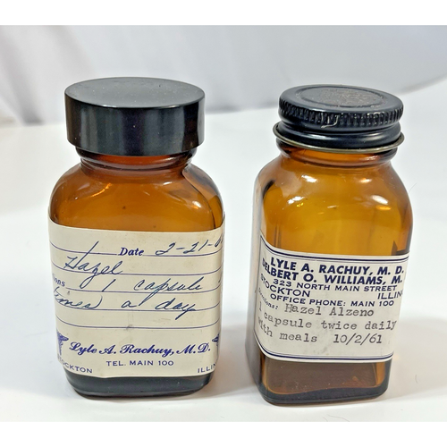 2 Vintage Amber Brown Glass Medicine Pharmacy Rx Bottle Cap Lid 3.25 in ...