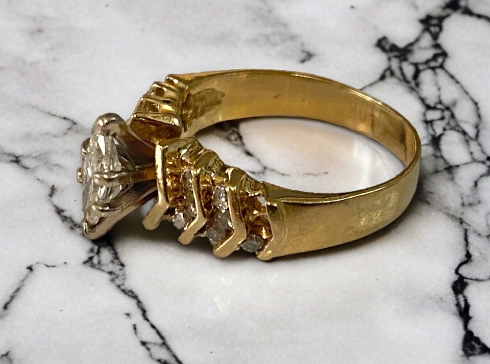 Vintage 14k Gold .50CT. MARQUISE Diamond Engagement Ring Size 5.75 ...