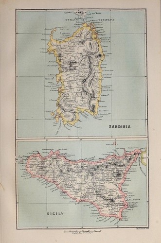 1885 MAP SARDINIA CAPO DI CAGLIARI SASSARI ~ SICILY CATANIA VOLCANO ...