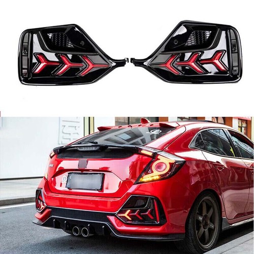 17-21 For Honda Civic Hatchback Black Strip Led Rear Fog Light Lamp ...