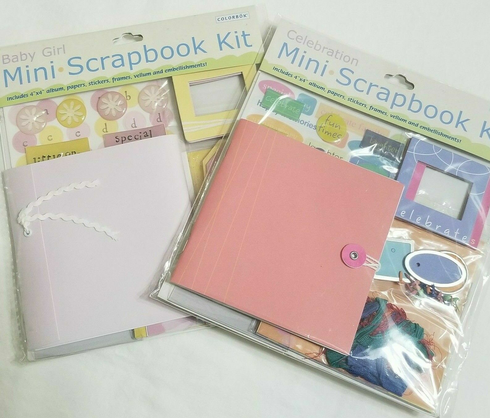 NEW Lot 2 Colorbok Mini Scrapbook Kit 4x4 Baby Girl Celebration Album ...