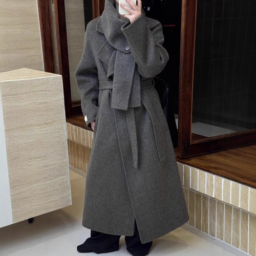 Women Long Wool-Feel Wrap Coat Belted Winter Elegant Brown | eBay