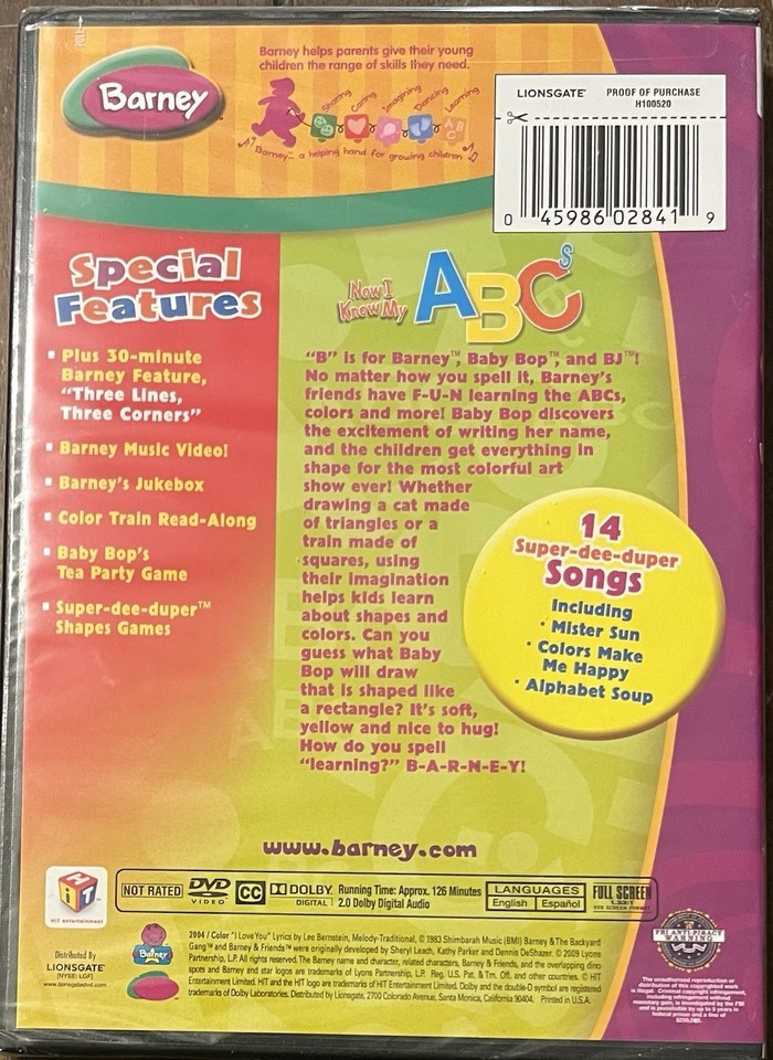 Barney Now I Know My ABCs (DVD) BRAND NEW SEALED 45986028419| eBay