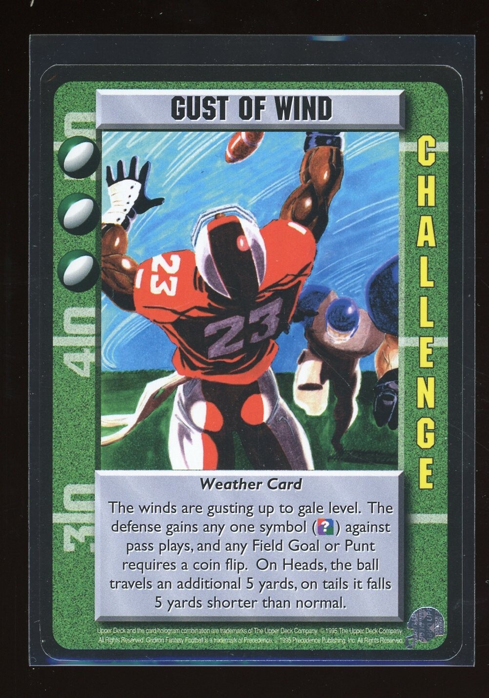 1995 Upper Deck Gridiron Fantasy Football Game Card GUST OF WIND ...