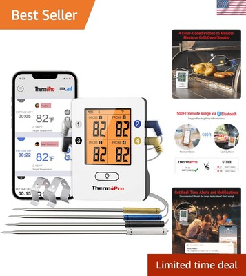 LCD Meat Thermometer with Smart Alarms & Temp Track Graph - Wireless ...