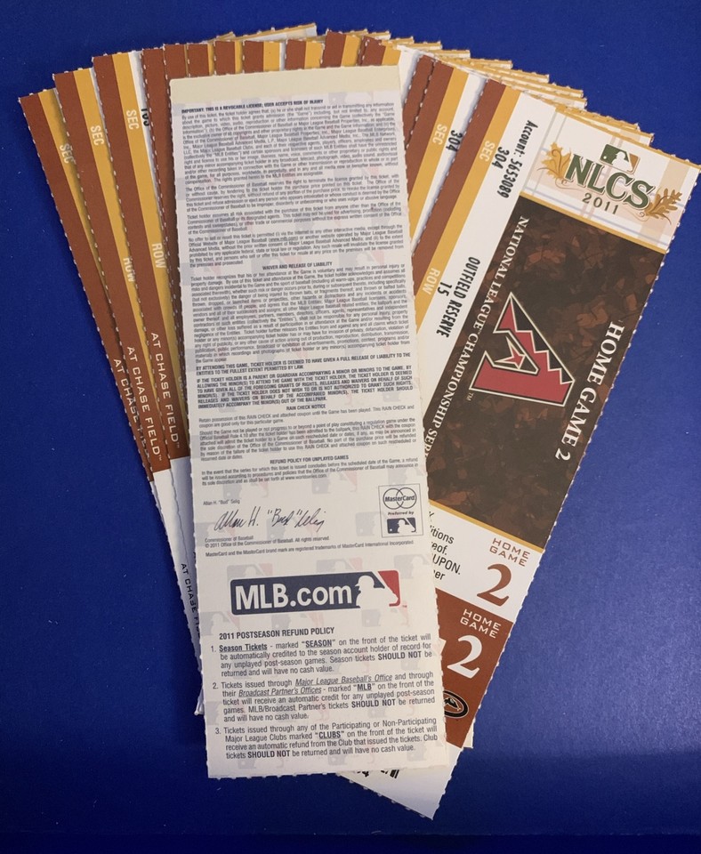 2011 MLB Playoffs NLCS PHANTOM Ticket Arizona Diamondbacks Home Game 2 ...