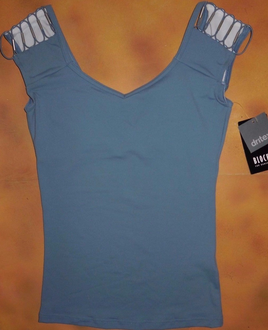 NWT Bloch Dance Powder Blue Cap Sleeve Top Shoulder Lacing Ladies S ...
