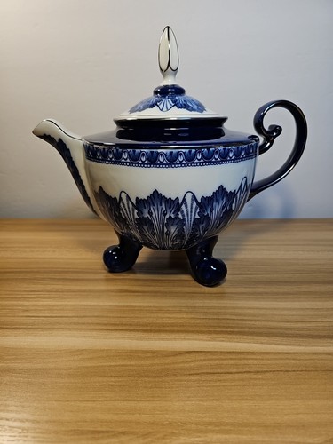 Bombay Company Cobalt Blue & White & Silver Teapot Scrolls Arabesque ...