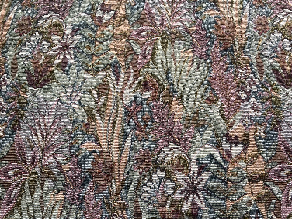 Vintage French Botanical Floral Foliage Cotton Tapestry Jacquard Fabric ...