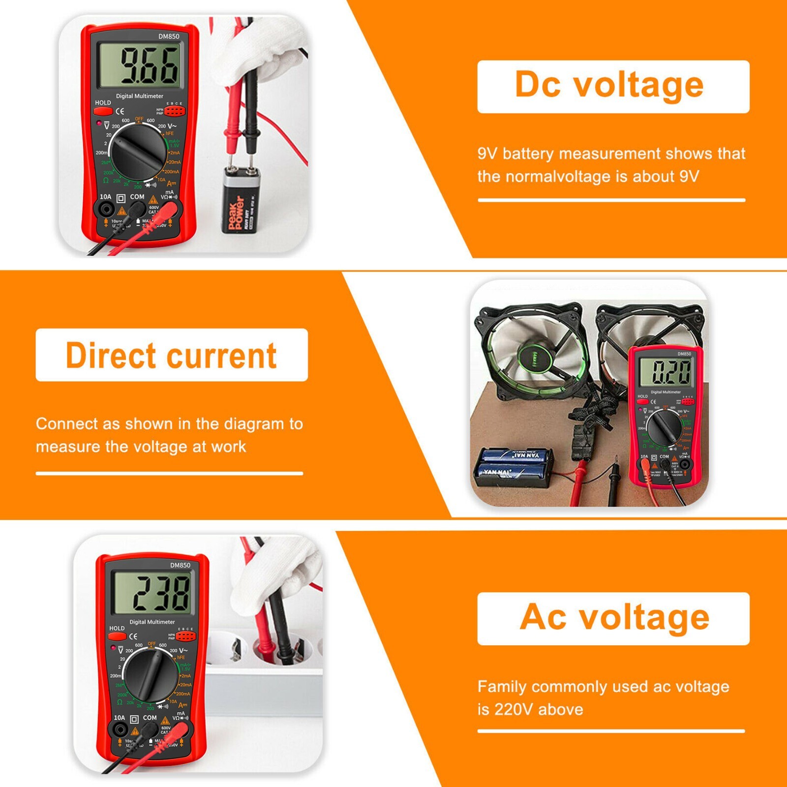 Digital Multimeter Voltmeter DM850 AC DC Ammeter Ohmmeter Volt Meter ...