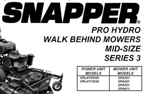 Owners Manual Instructions Snapper Pro Hydro Walk-Behind Mower Mid-Size Series 3 | eBay
