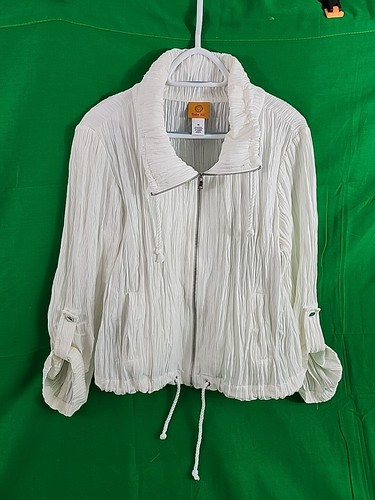 Ruby Rd. Women's White Ruffled Jacket Size 14 Thick Neck Draw String ...