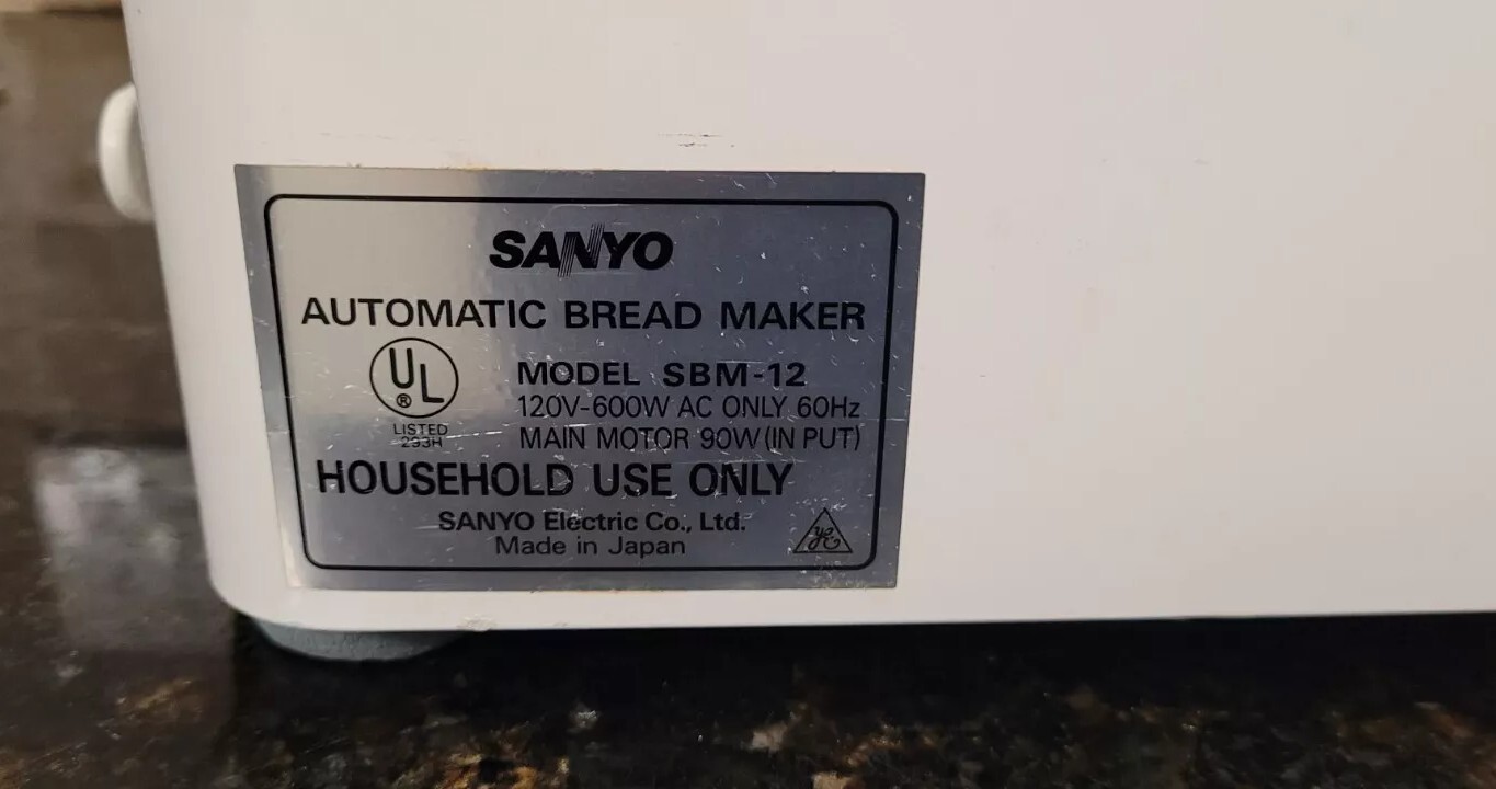 Sanyo Bread Machine Automatic Bread Maker SBM-12 Made in Japan No Pan ...