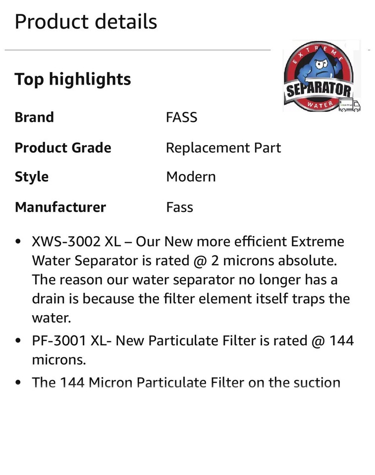 FASS Titanium Fuel Filter Series XWS-3002XL / PF-300XL Replacement. | eBay