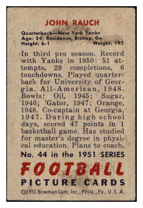 1951 BOWMAN # 44 JOHN RAUCH YANKS GD-VG 510118 (KYCARDS) | eBay