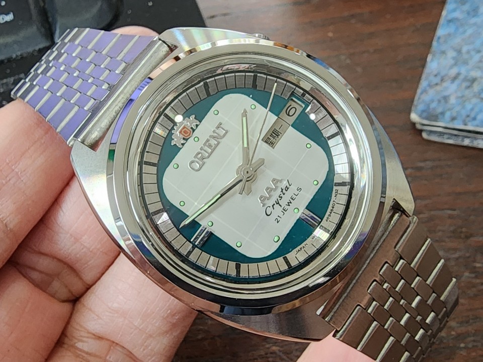RARE Vintage Orient Automatic Silver Dial gents Facet Crystal Mint. | eBay