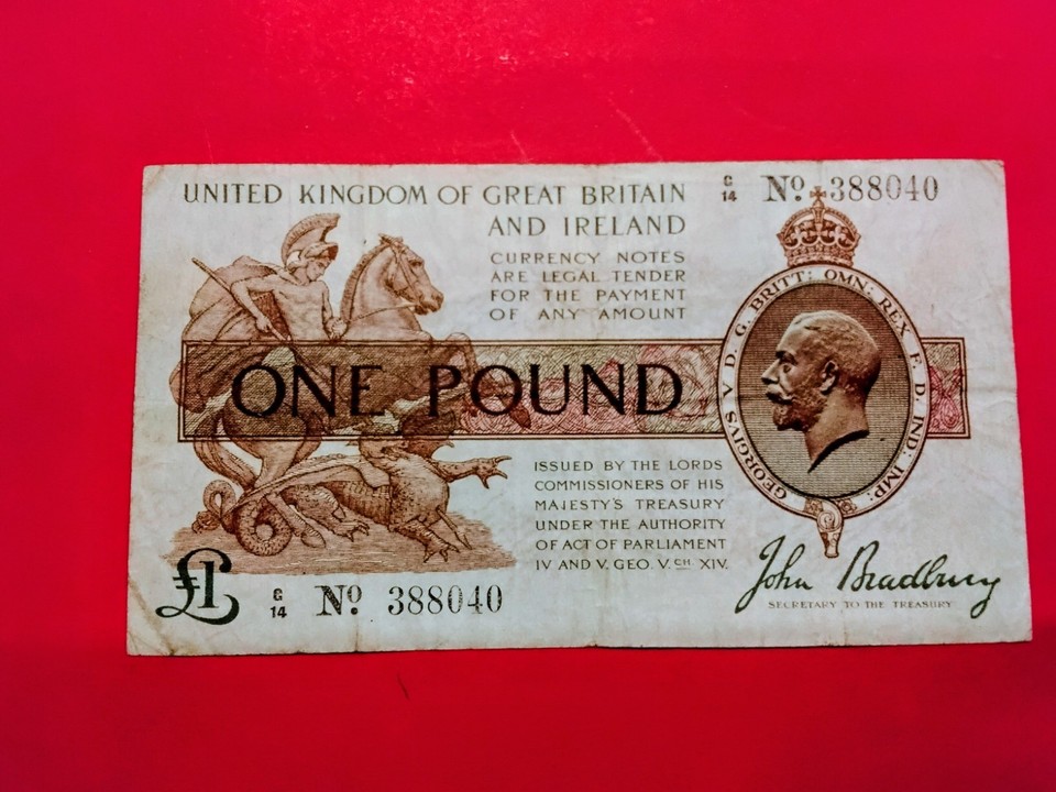 JOHN BRADBURY ONE POUND 1917-1939 TREASURY BANKNOTE -NICE "GEORGE V ...