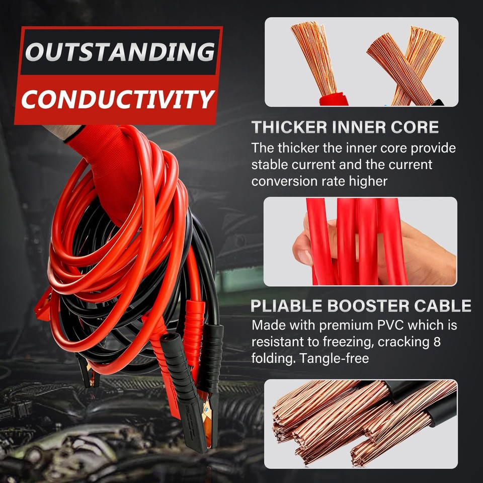 25Ft Auto Jumper Cables 0 Gauge 3000AMP Automotive Booster Cables for ...