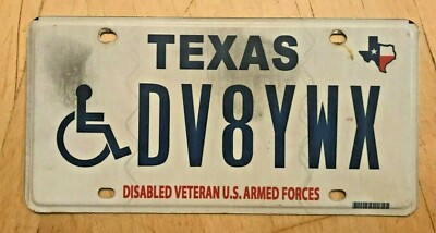 TEXAS DISABLED VETERAN U S ARMED FORCES LICENSE PLATE " DV 8YWX " TX ...