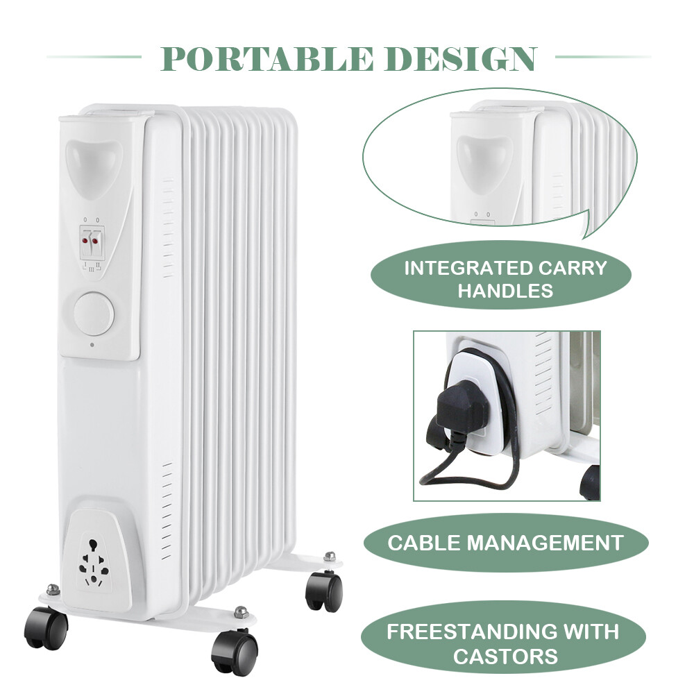 Portable Oil Filled Radiator Electric Convector Heater Thermostat Gloss ...