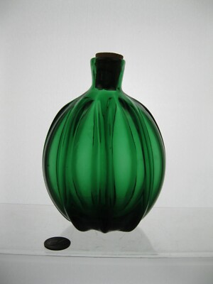 Green Ribbed Pattern Glass Flask | eBay