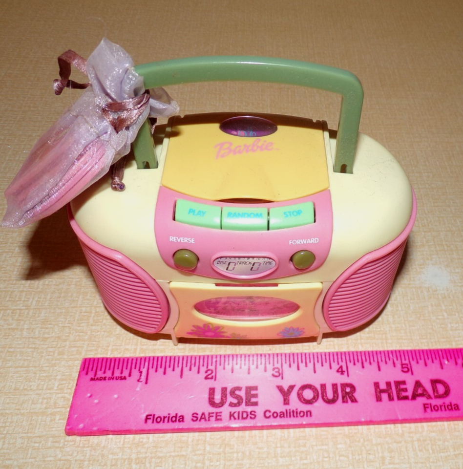 Vtg Barbie Mini Boombox 3 In 1 Cassette CD Radio 1999 *SEE VIDEO* WORKS ...