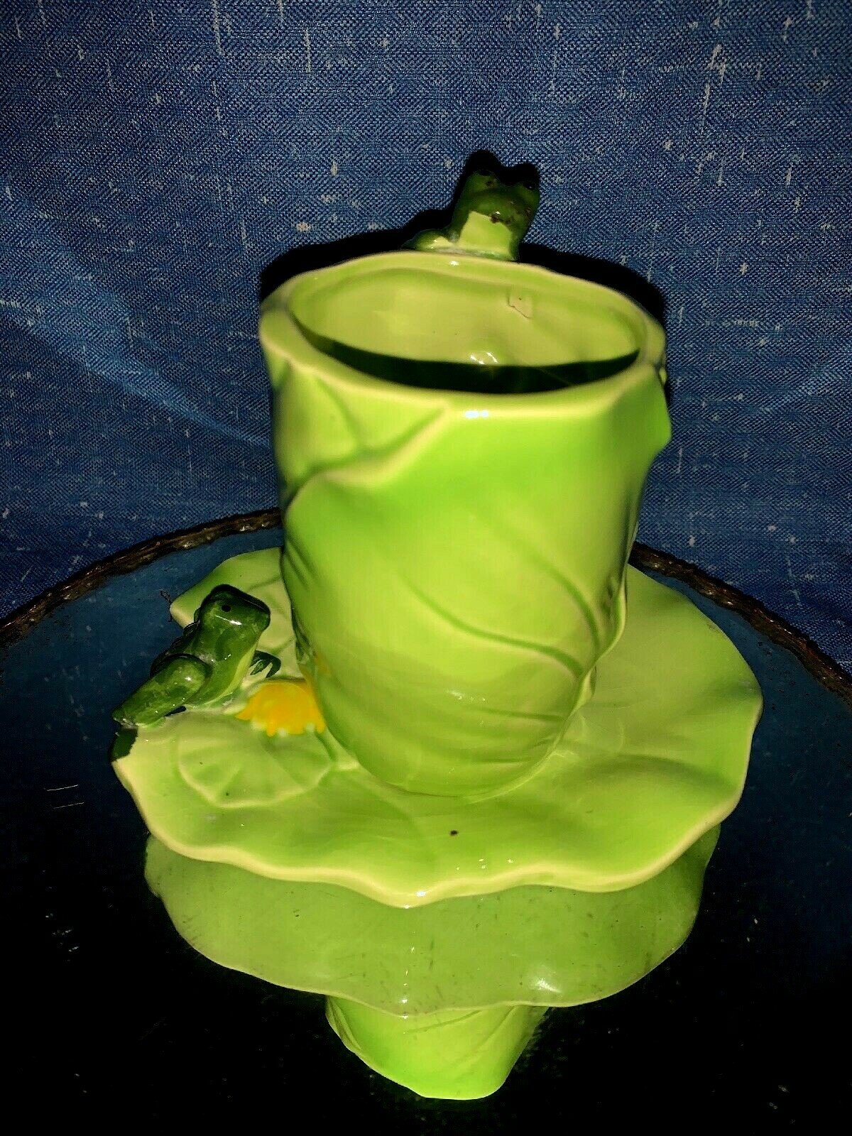 Vintage Bullfrog Green Frog Lilly Pad Set of 2 Boudoir Cup 3.5 Dish 6 4 ...