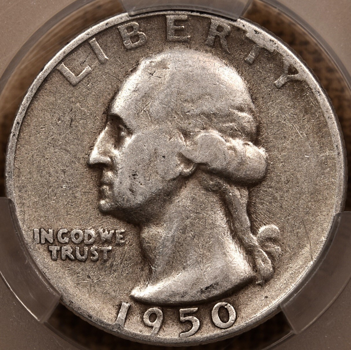 1950-S/D Washington quarter, CACG VF20, cool over mint-mark ...