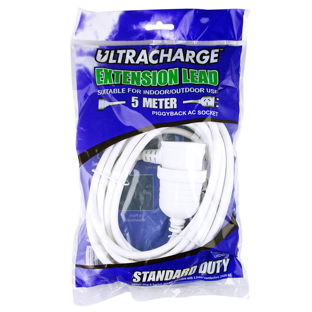 2x Ultracharge 5m Cable Power Extension 10A Lead Cord AU/NZ w/Piggy ...