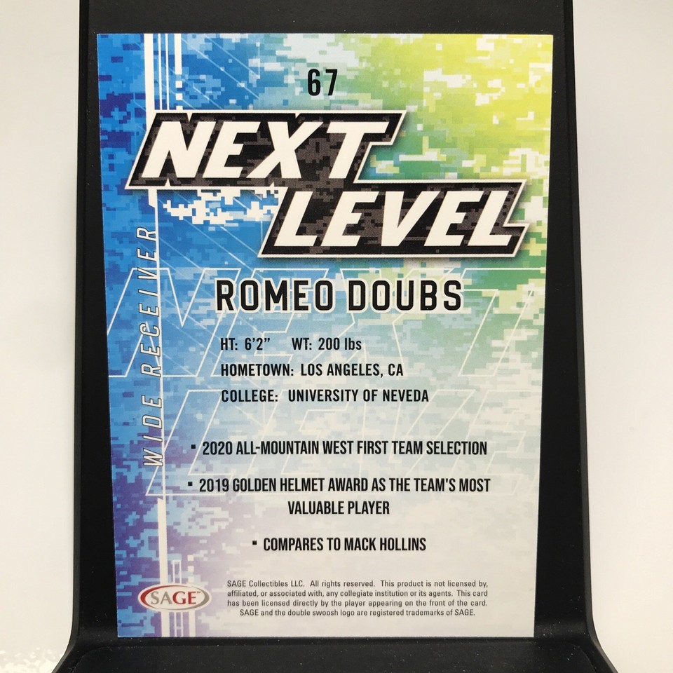 2022 SAGE Romeo Doubs Red Next Level #67 Rookie Card RC Packers Nevada ...
