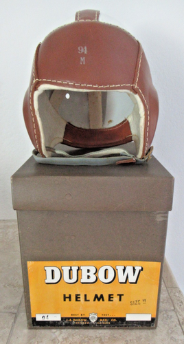 ORIGINAL, VINTAGE DUBOW LEATHER FOOTBALL HELMET (NOS) WITH ORIGINAL BOX ...