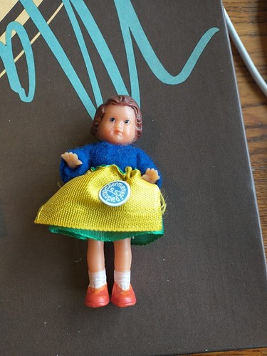 Vintage Ari Rubber 3 1/8" Girl Dollhouse miniature Doll Orig Dress tag ...