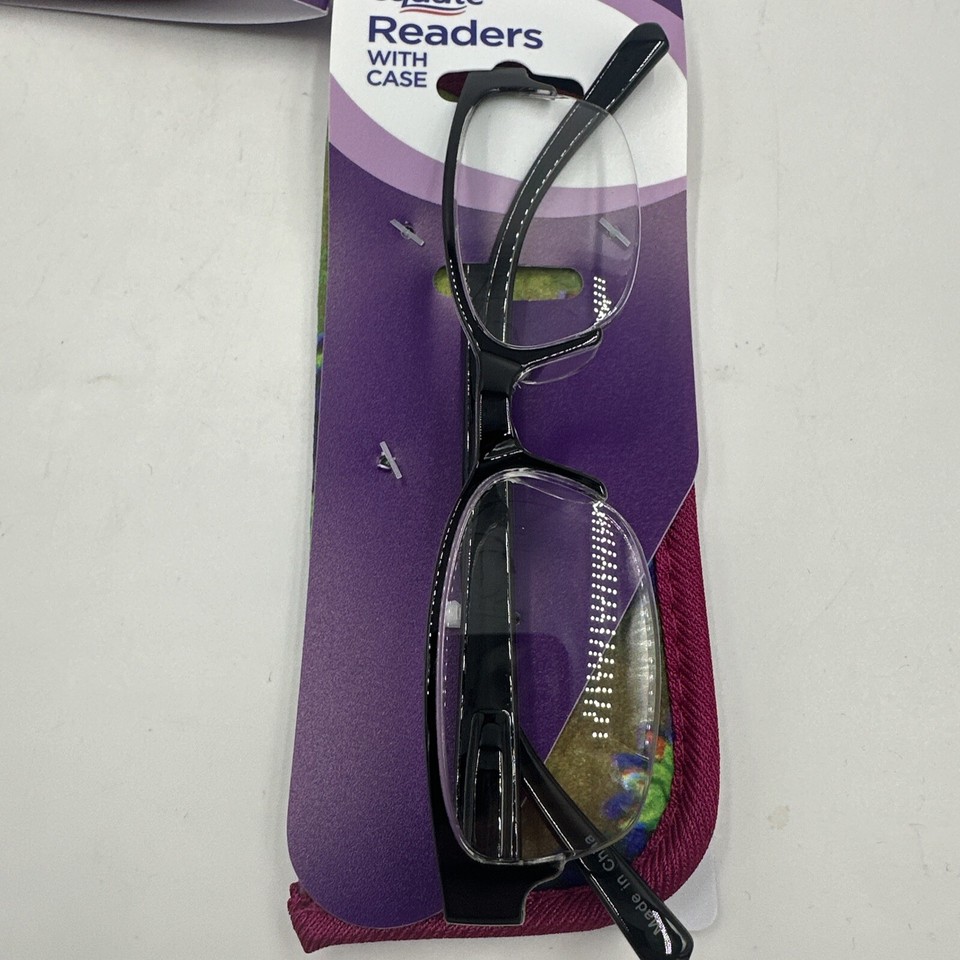 2 Equate Rose Black Readers w Case +1.00 Half Rim Reading Glasses 50 19 ...