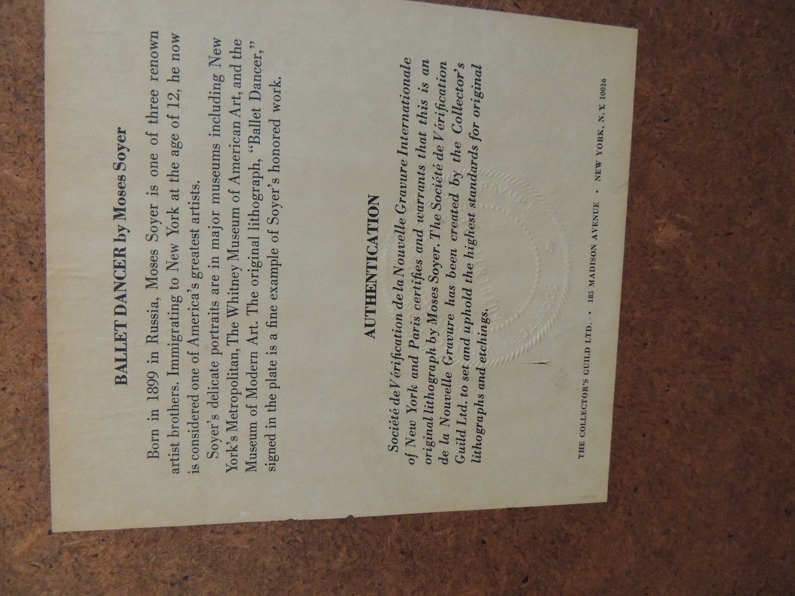 M. Soyer Young Dancer Lithograph framed authenticated – La Paz County ...