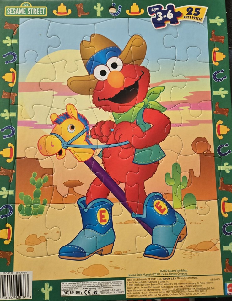 Two Sesame Street Elmo Frame Tray Puzzles 25 pc Each Mattel 1999/2000 ...