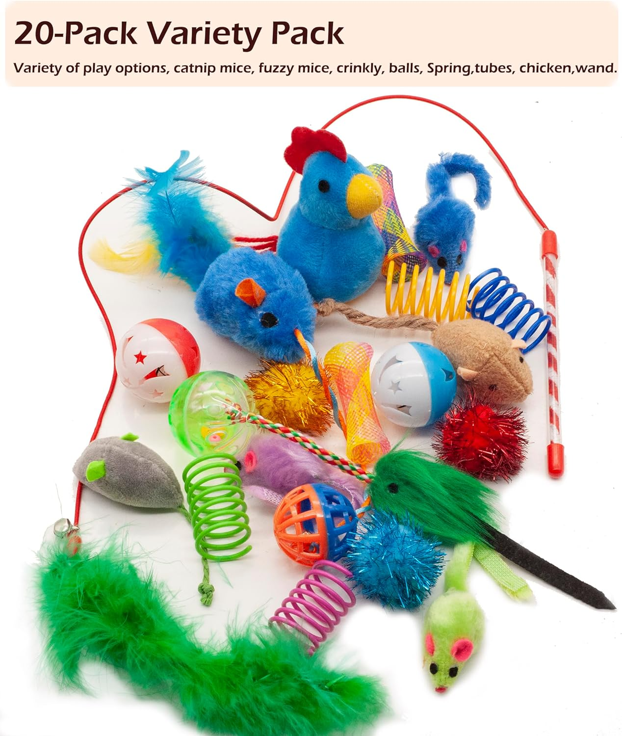 Cat Toys, Kitty Variety Pack for Kitten Cats, 20 Count Plush, Teaser ...